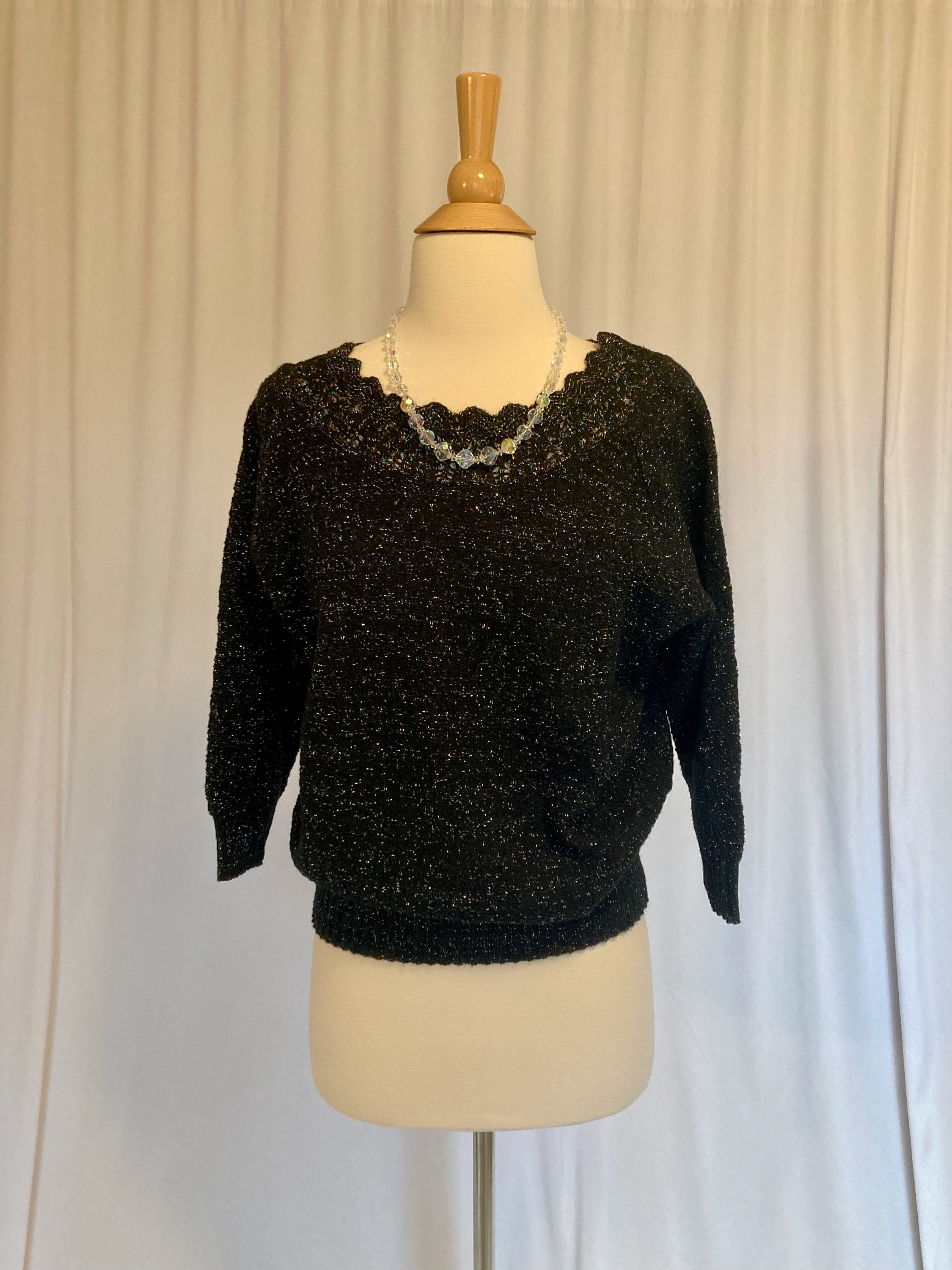 1980s Black and Metallic Sparkling Kate Collins Sweater Medium - Etsy