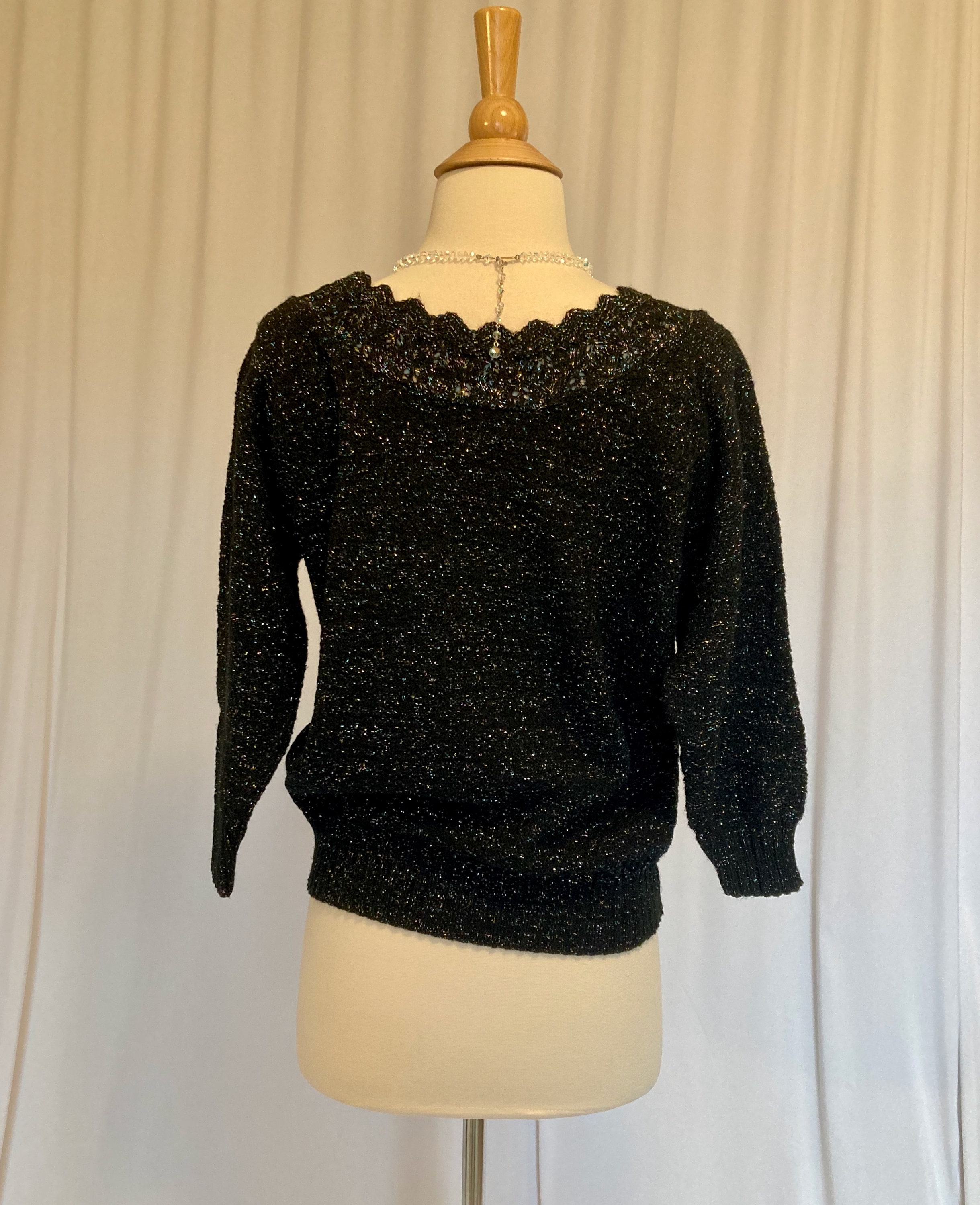 1980s Black and Metallic Sparkling Kate Collins Sweater Medium - Etsy