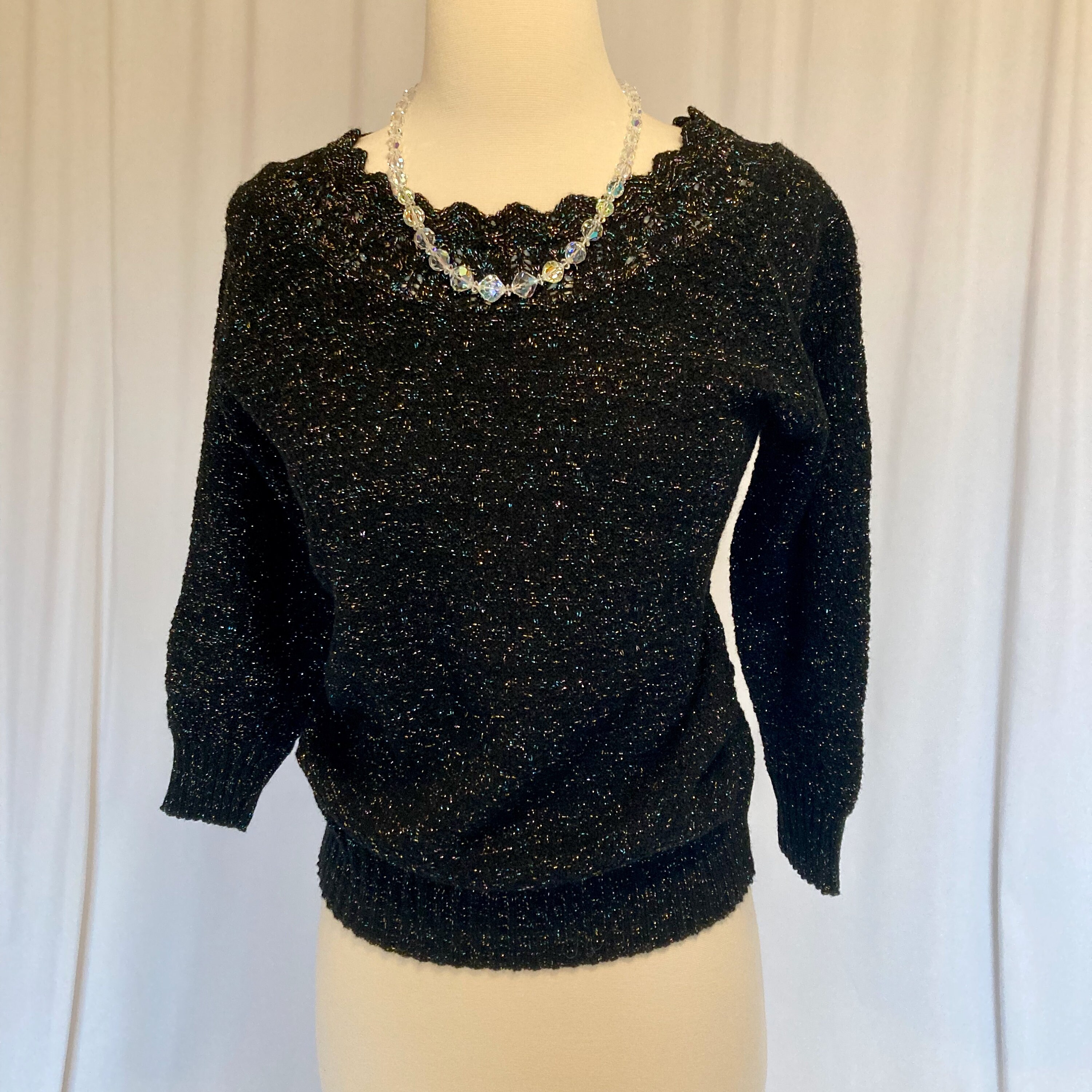 1980s Black and Metallic Sparkling Kate Collins Sweater Medium - Etsy