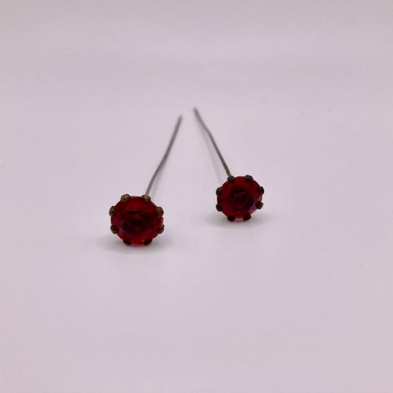 Pair of Antique Hat Pins with Red Glass Stones | OS - Gem
