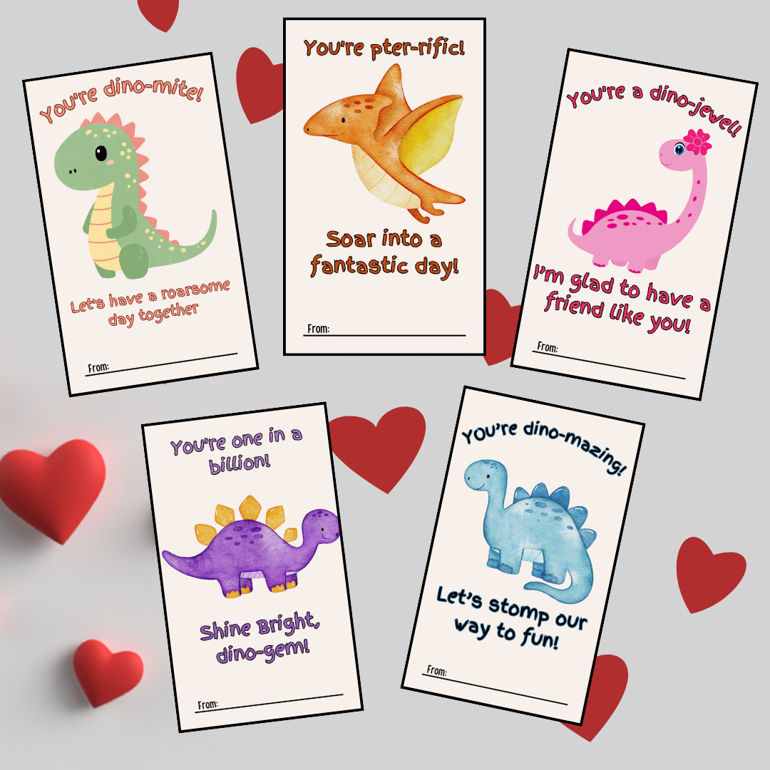 Printable Dinosaur Valentine's Day Cards, Classroom Valentine's Day ...