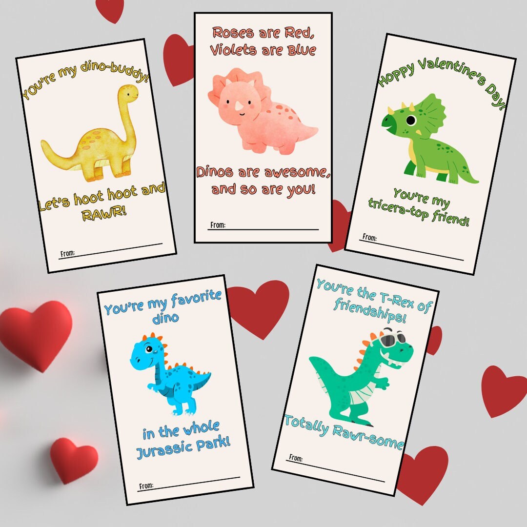 Printable Dinosaur Valentine's Day Cards, Classroom Valentine's Day ...
