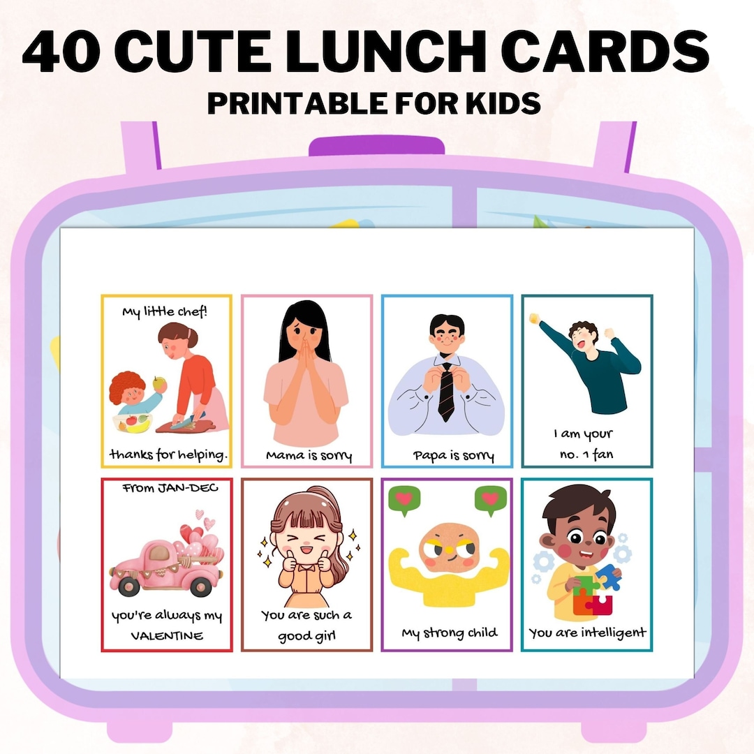 40 Cutes Printable Lunchbox Notes for Kids, Lunch Box Notes for Kids ...