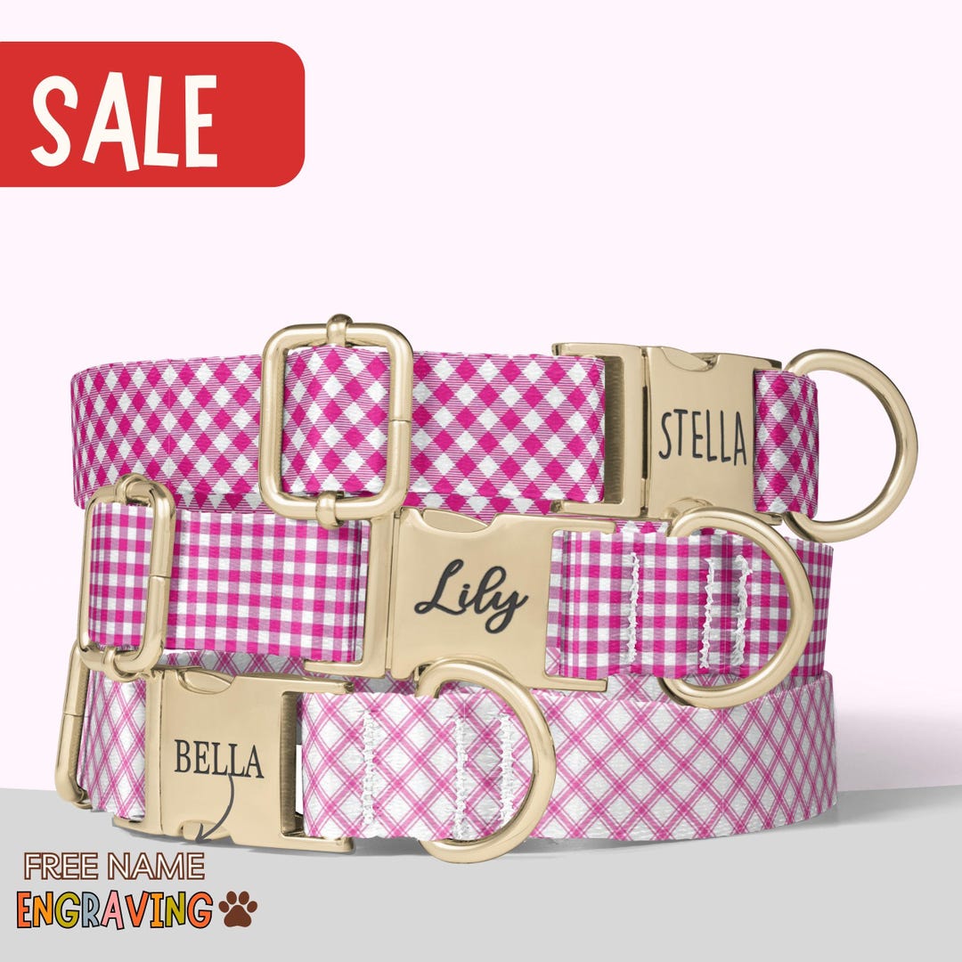 Buffalo Plaid Dog Collar Personalized Pink Checker Dog Collar Girl ...