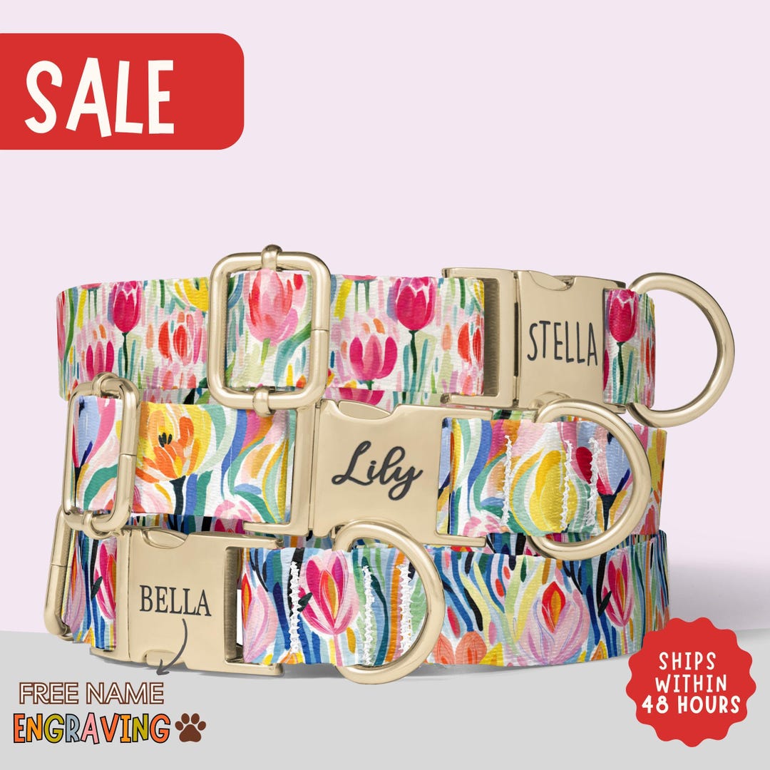 Tulip Dog Collar Personalized Flower Dog Collar With Name Floral dog ...