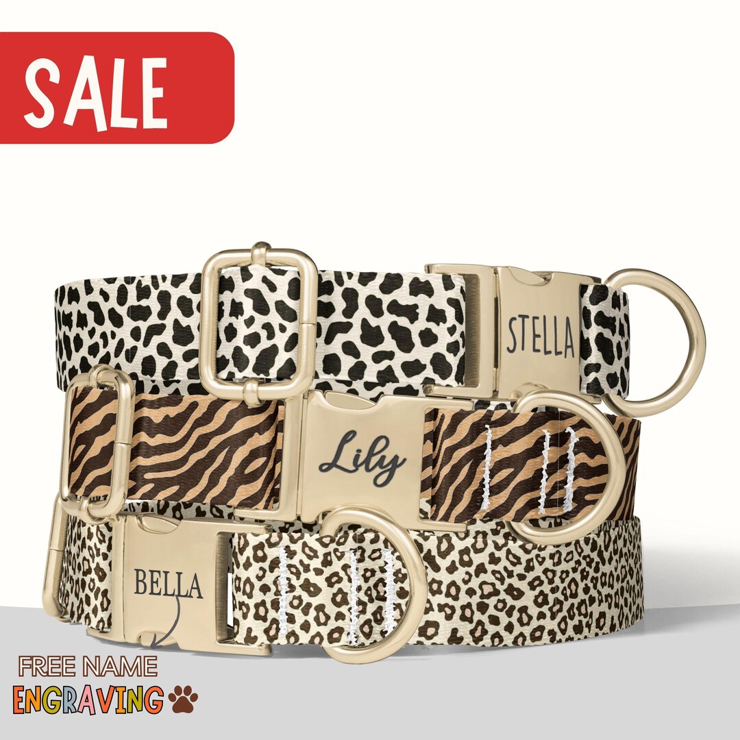 Leopard Print Dog Collar Custom Dog Collar With Name Cheetah Dog Collar ...