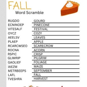 Fall Word Scrambles and Word Searches, Printable Activities and Games ...