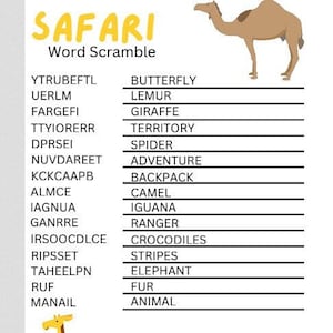Safari Word Scrambles and Word Searches, Printable Activities and Games ...
