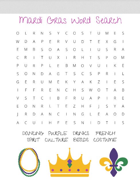 Mardi Gras Word Scrambles and Word Searches, Printable Activities and ...