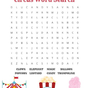Circus Word Scrambles and Word Searches, Printable Activities and Games ...