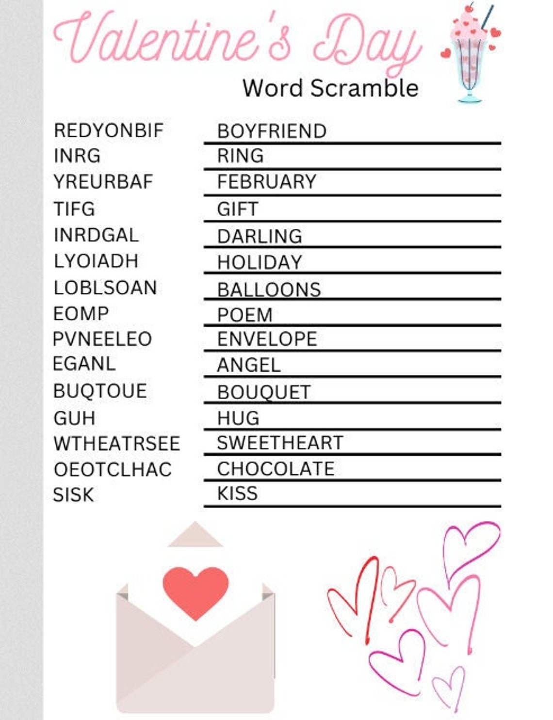 Valentine's Day Word Scrambles and Word Searches, Printable Activities ...
