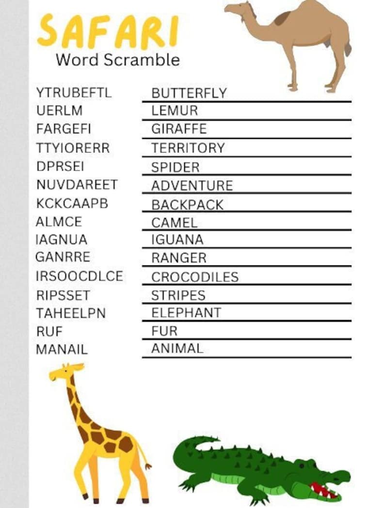 Safari Word Scrambles and Word Searches, Printable Activities and Games ...