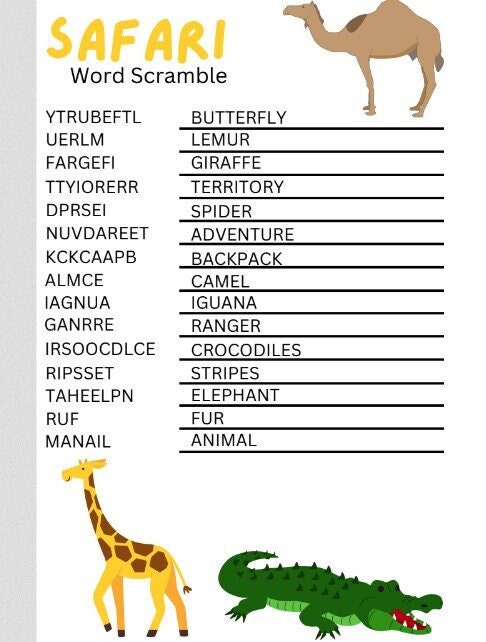 Safari Word Scrambles and Word Searches, Printable Activities and Games ...