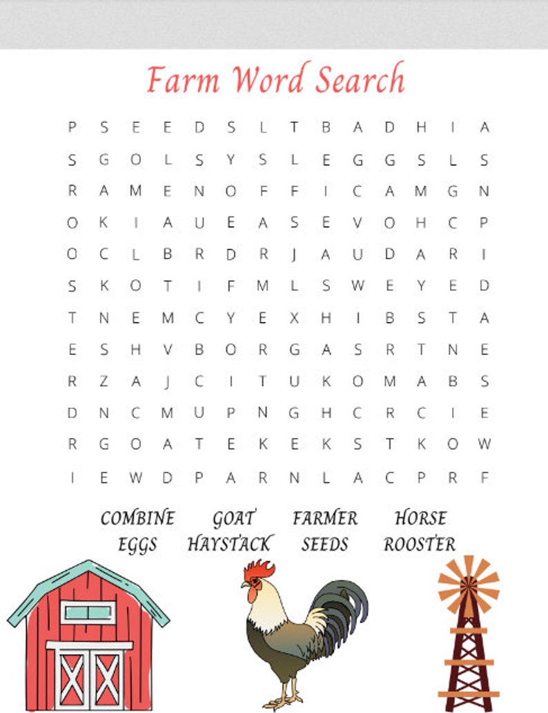 Farm Word Scrambles and Word Searches, Printable Activities and Games ...