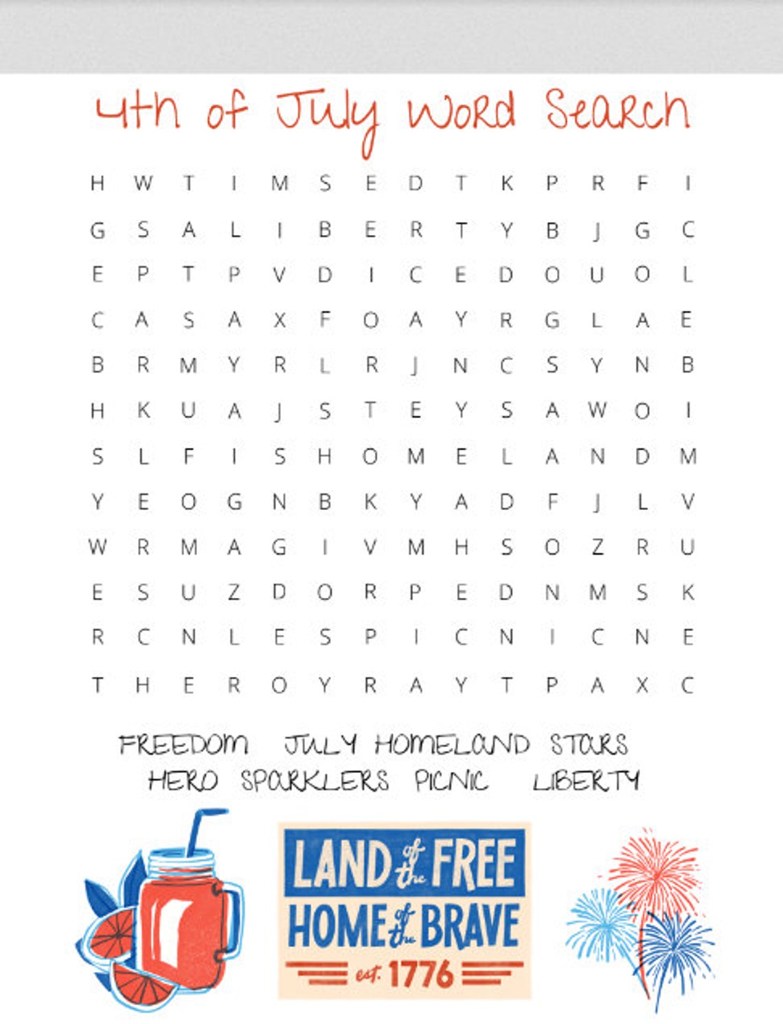 4th of July Word Scrambles and Word Searches, Printable Activities and ...