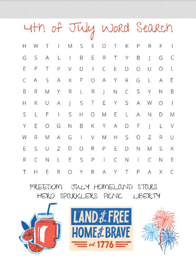 4th of July Word Scrambles and Word Searches, Printable Activities and ...