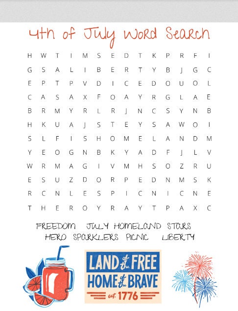 4th of July Word Scrambles and Word Searches, Printable Activities and ...