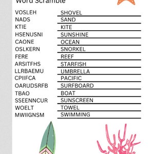 Beach Word Scrambles and Word Searches, Printable Activities and Games ...