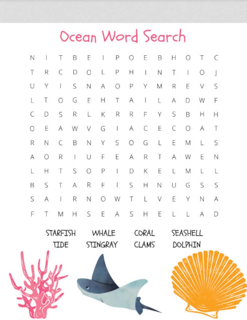 Ocean Word Scrambles and Word Searches, Printable Activities and Games ...