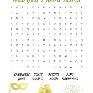 New Year's Word Scrambles and Word Searches, Printable Activities and ...