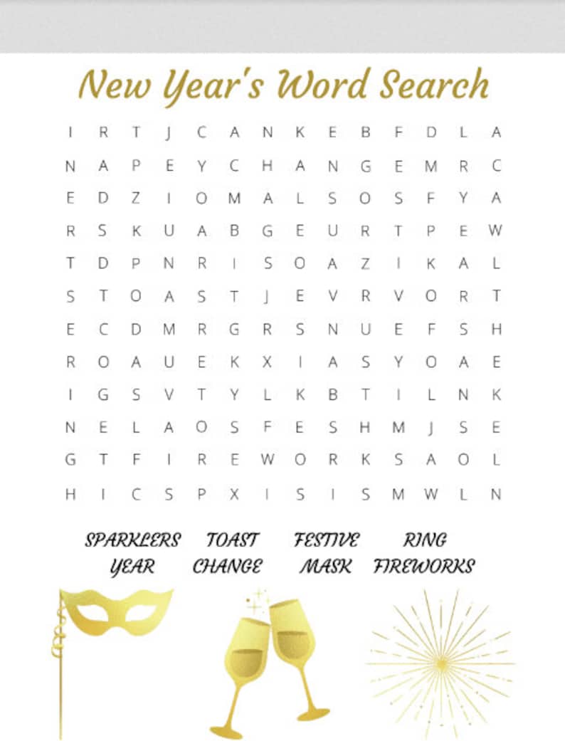 New Year's Word Scrambles and Word Searches, Printable Activities and ...