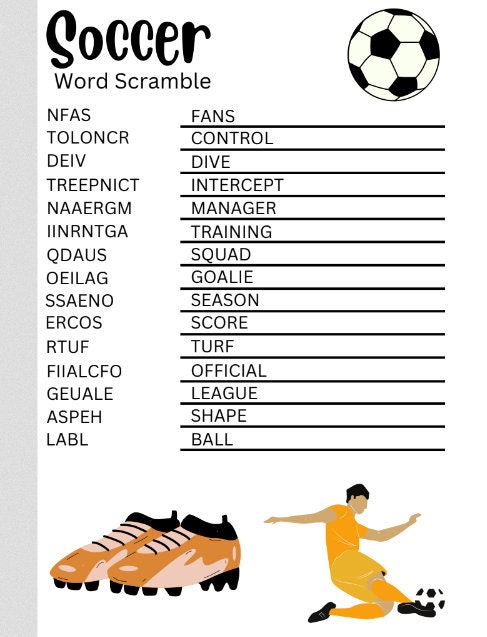 Soccer Word Scrambles and Word Searches, Printable Activities and Games ...