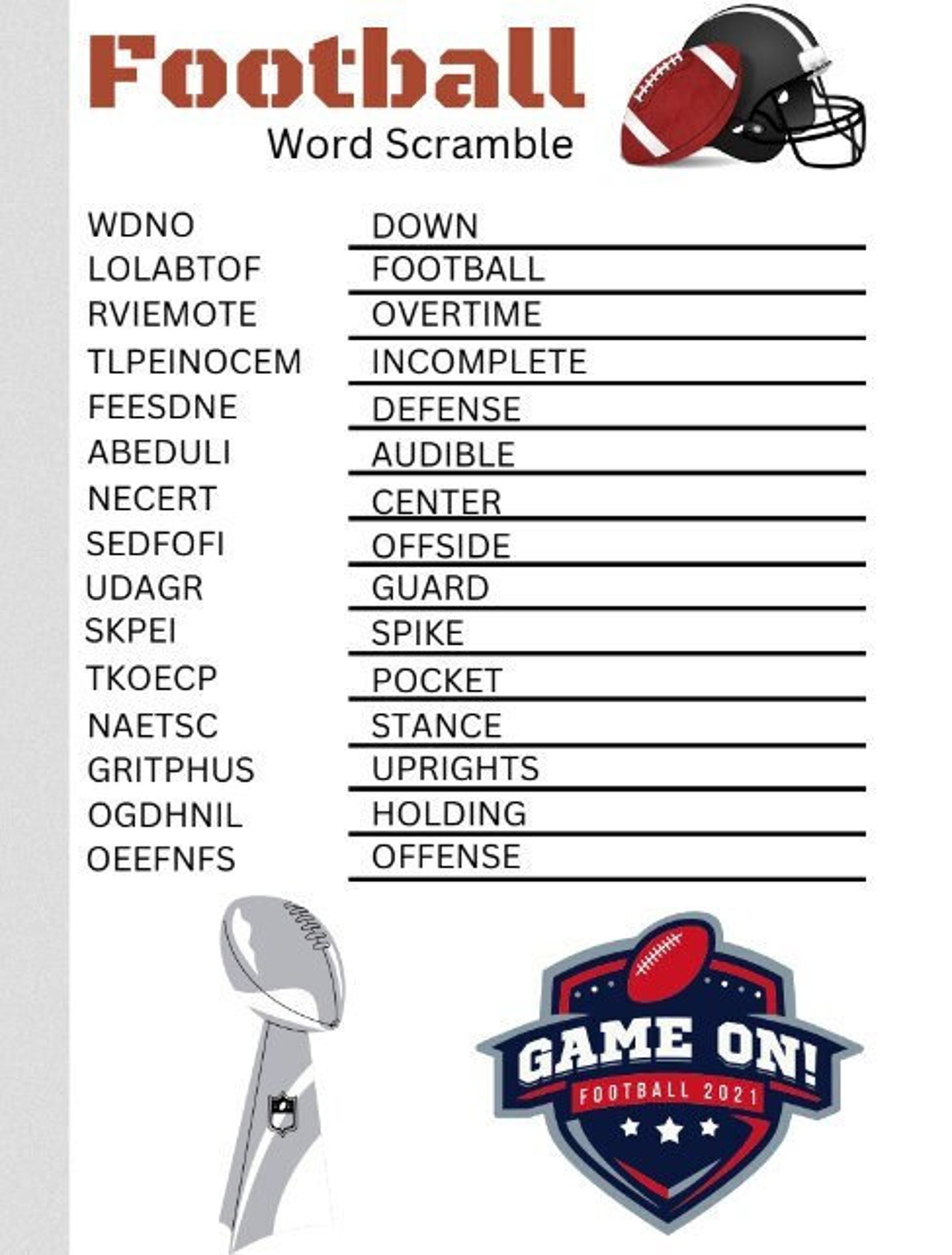 Football Word Scrambles and Word Searches, Printable Activities and ...