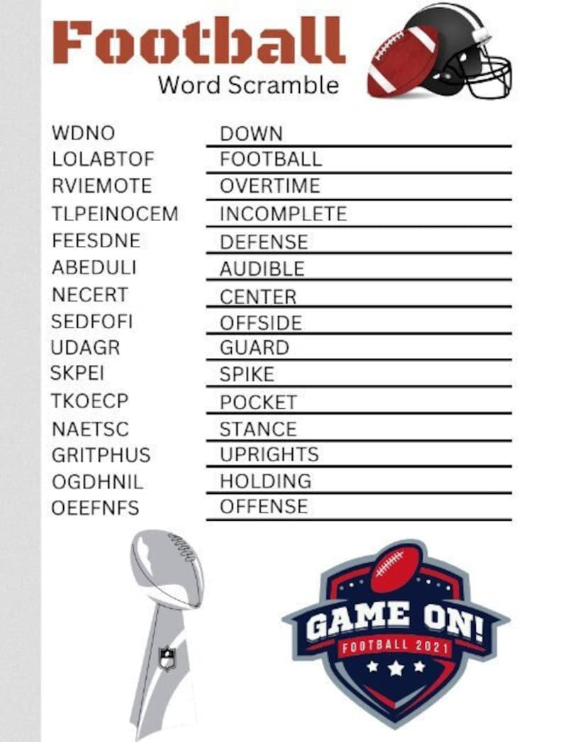 Football Word Scrambles and Word Searches, Printable Activities and ...