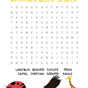 Animals Word Scrambles and Word Searches, Printable Activities and ...