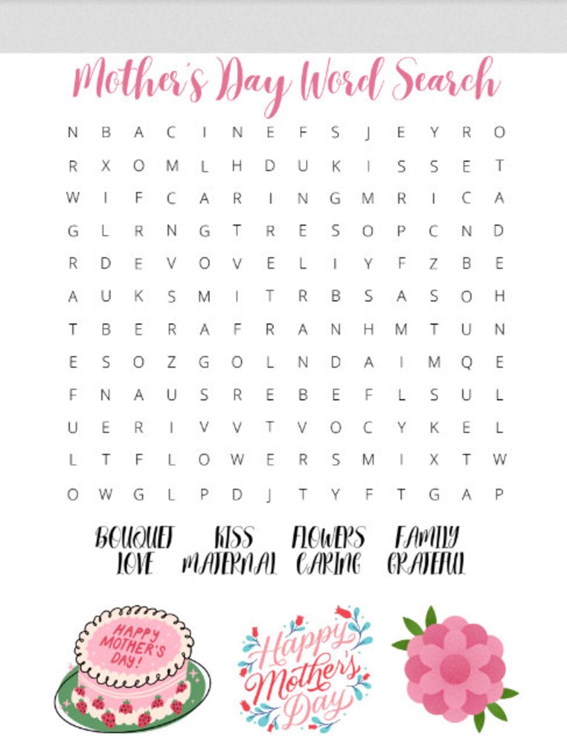Mother's Day Word Scrambles and Word Searches, Printable Activities and ...