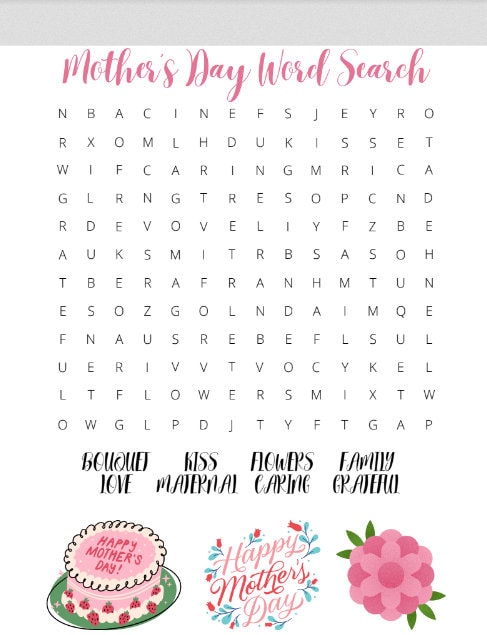 Mother's Day Word Scrambles and Word Searches, Printable Activities and ...