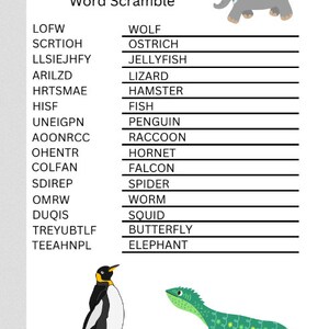 Animals Word Scrambles and Word Searches, Printable Activities and ...