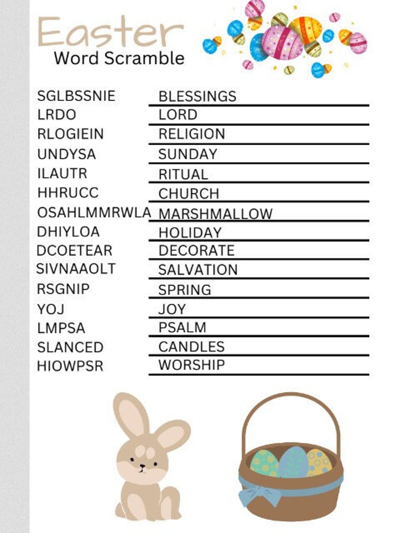 Easter Word Scrambles and Word Searches, Printable Activities and Games ...