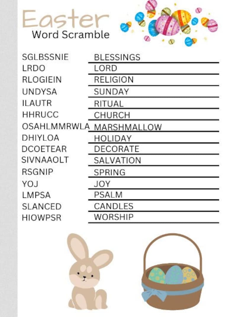 Easter Word Scrambles and Word Searches, Printable Activities and Games ...