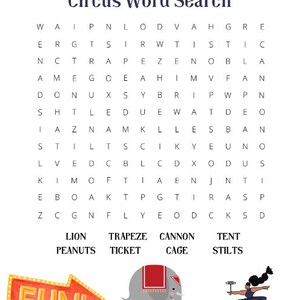 Circus Word Scrambles and Word Searches, Printable Activities and Games ...