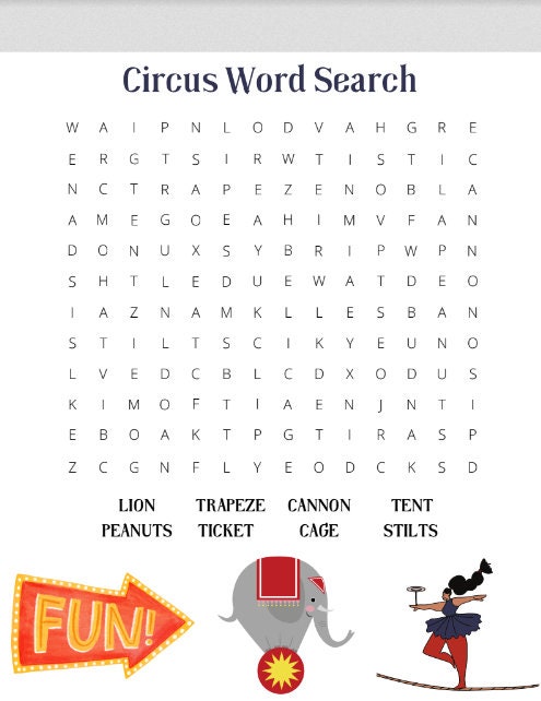 Circus Word Scrambles and Word Searches, Printable Activities and Games ...