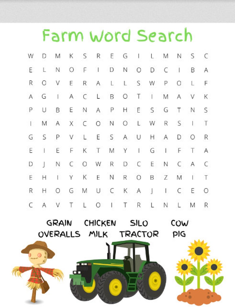 Farm Word Scrambles and Word Searches, Printable Activities and Games ...