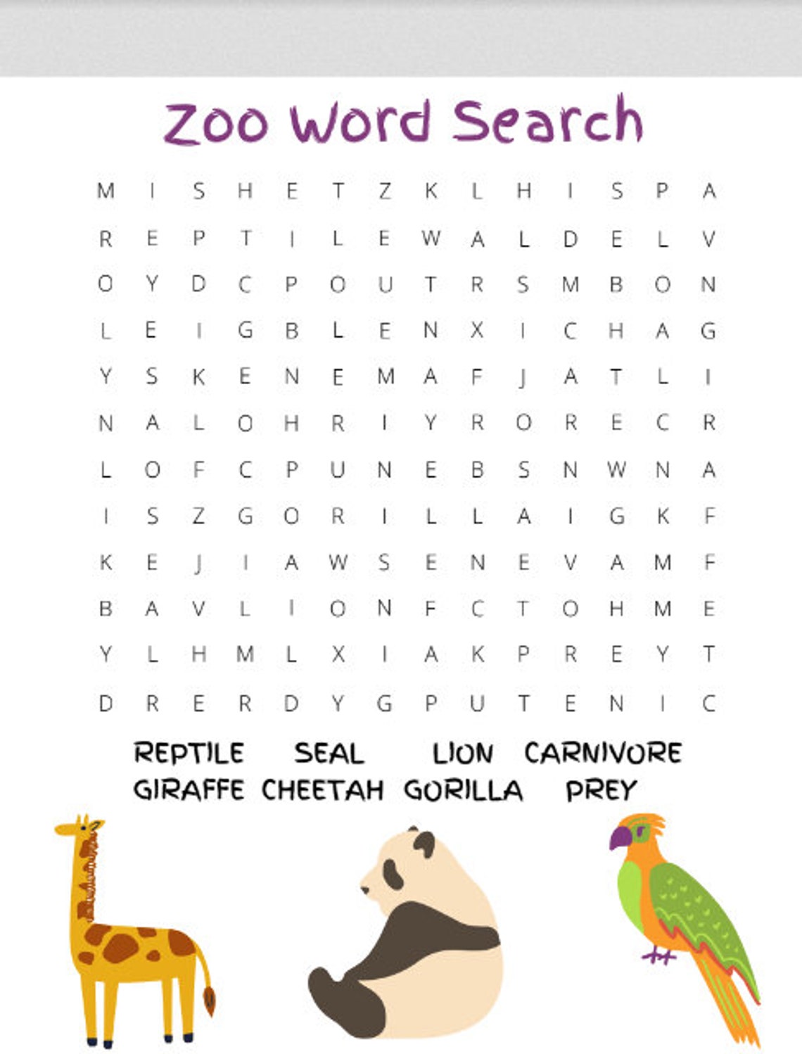 Zoo Word Scrambles and Word Searches, Printable Activities and Games - Etsy