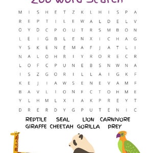 Zoo Word Scrambles and Word Searches, Printable Activities and Games - Etsy