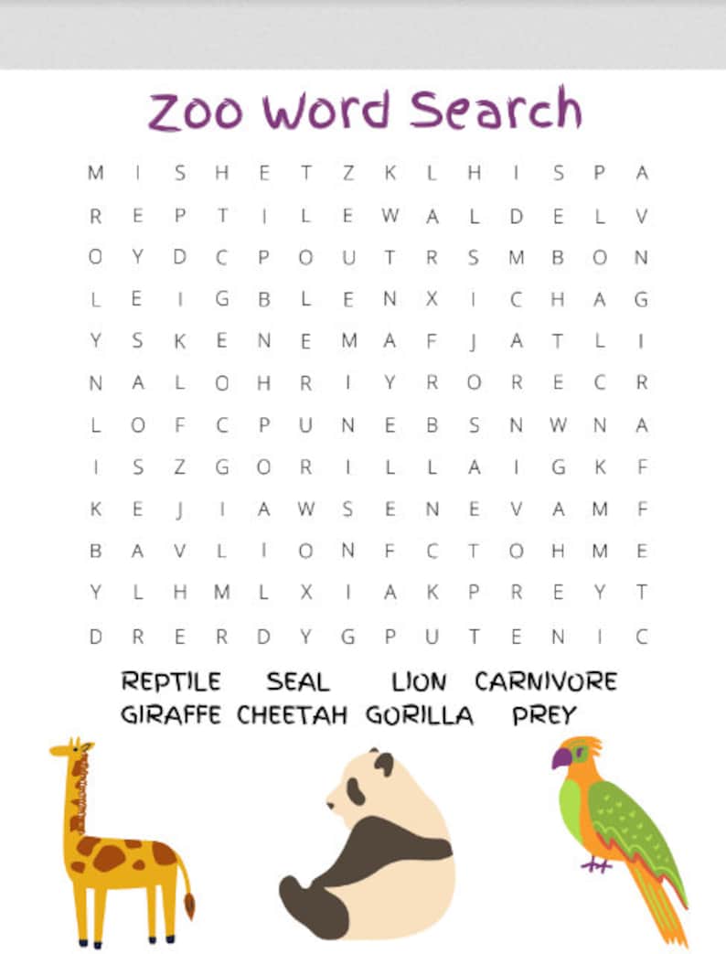 Zoo Word Scrambles and Word Searches, Printable Activities and Games - Etsy