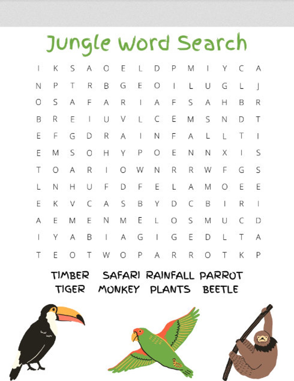 Jungle Word Scrambles and Word Searches, Printable Activities and Games ...