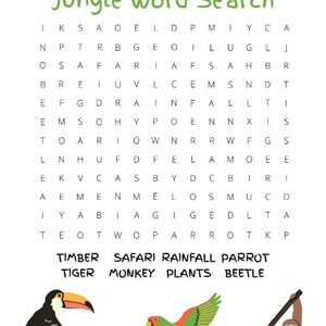 Jungle Word Scrambles and Word Searches, Printable Activities and Games ...