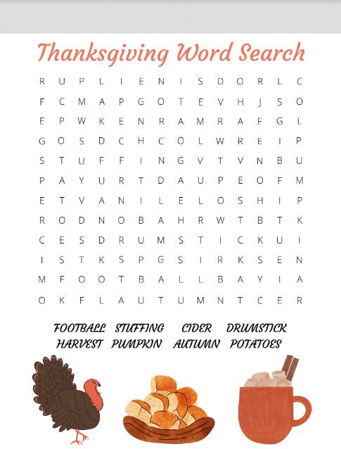 Thanksgiving Word Scrambles and Word Searches, Printable Activities and ...