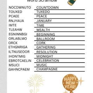 New Year's Word Scrambles and Word Searches, Printable Activities and ...