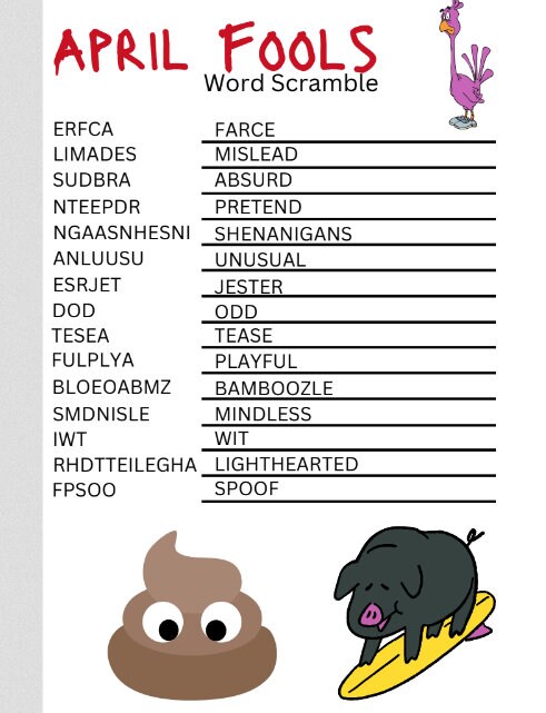 April Fools Day Word Scrambles and Word Searches, Printable Activities ...