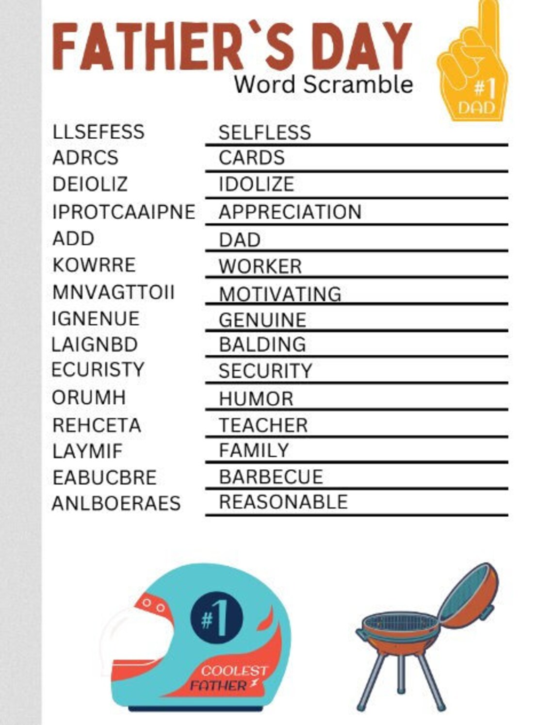 Father's Day Word Scrambles and Word Searches, Printable Activities and ...