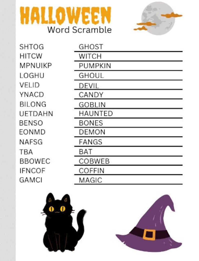 Halloween Word Scrambles and Word Searches, Printable Activities and ...