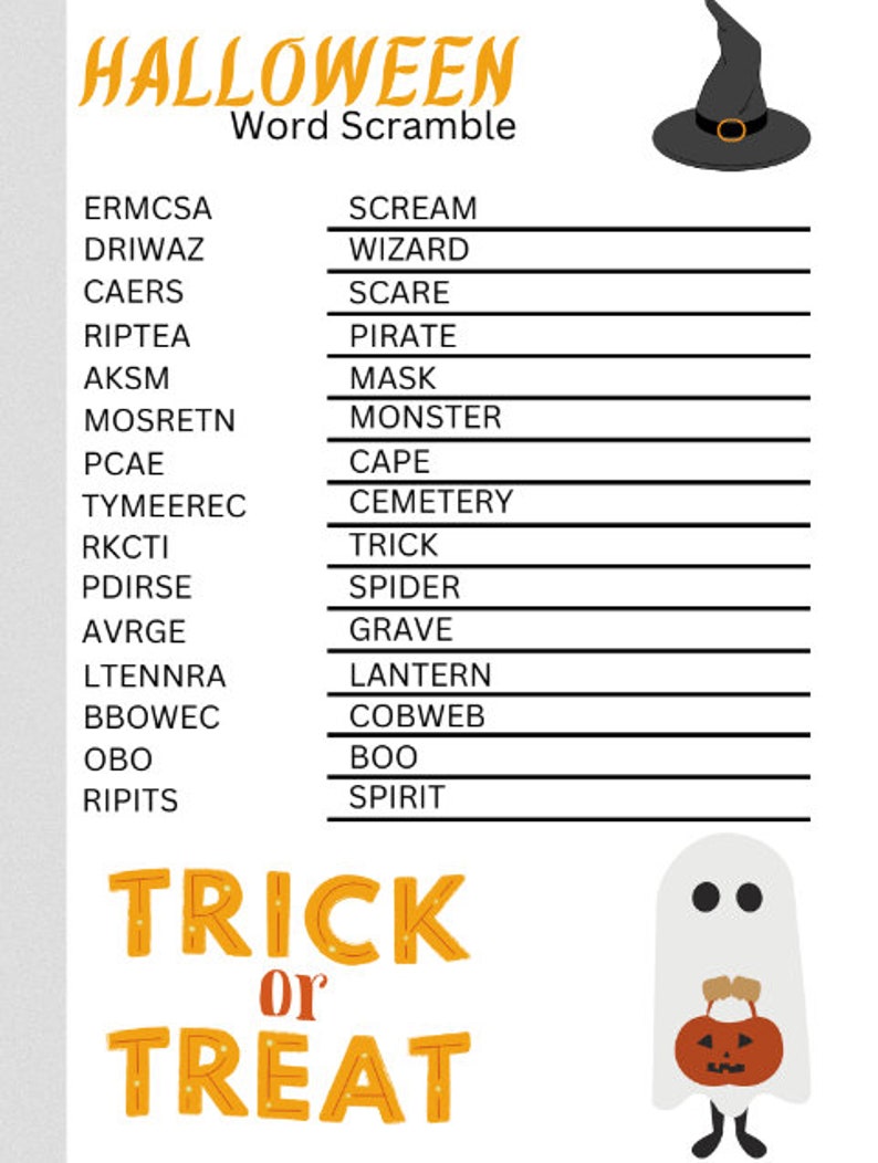 Halloween Word Scrambles and Word Searches, Printable Activities and ...