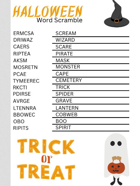 Halloween Word Scrambles and Word Searches, Printable Activities and ...