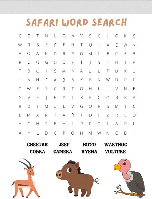 Safari Word Scrambles and Word Searches, Printable Activities and Games ...